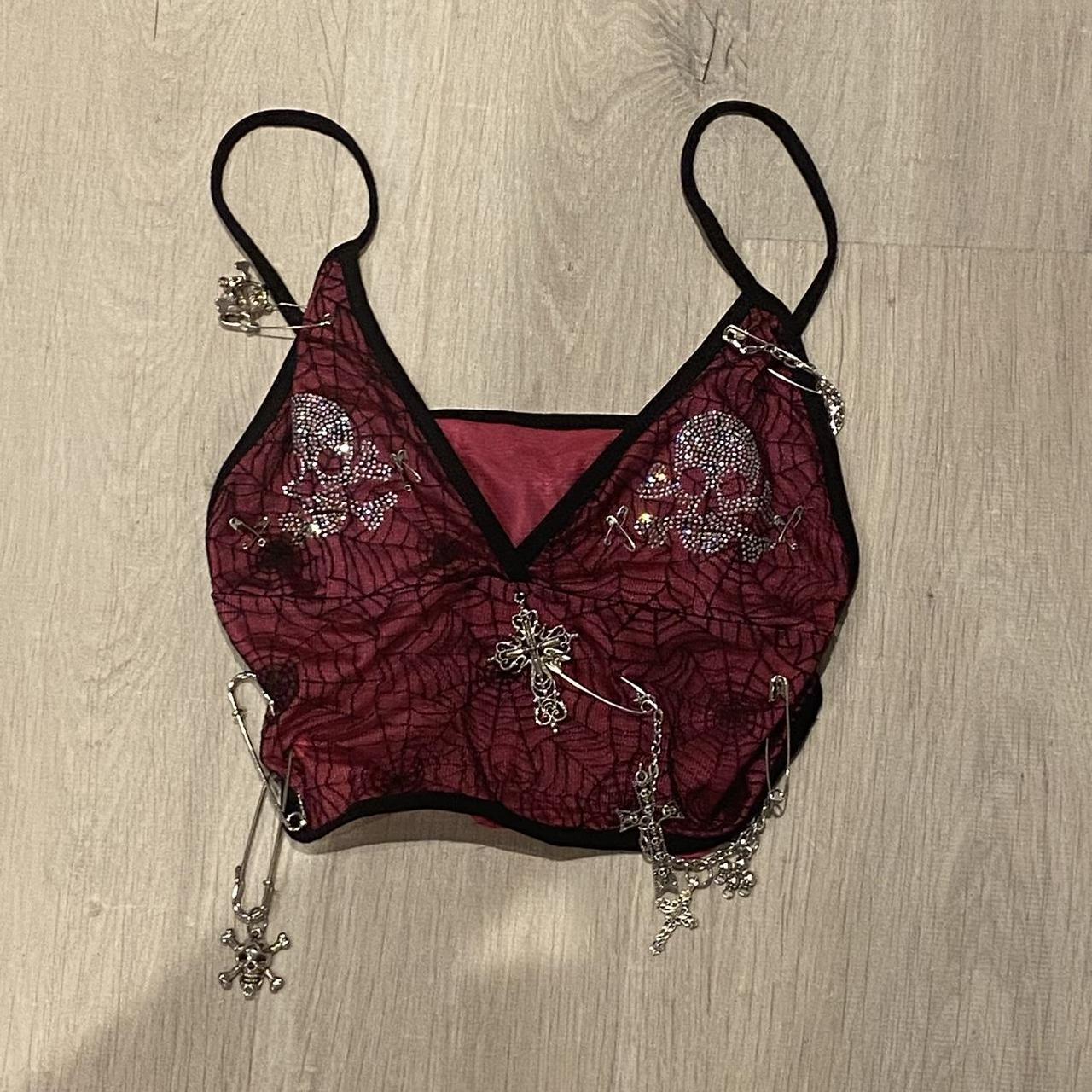 Red and black skull crop top #y2k #goth... - Depop