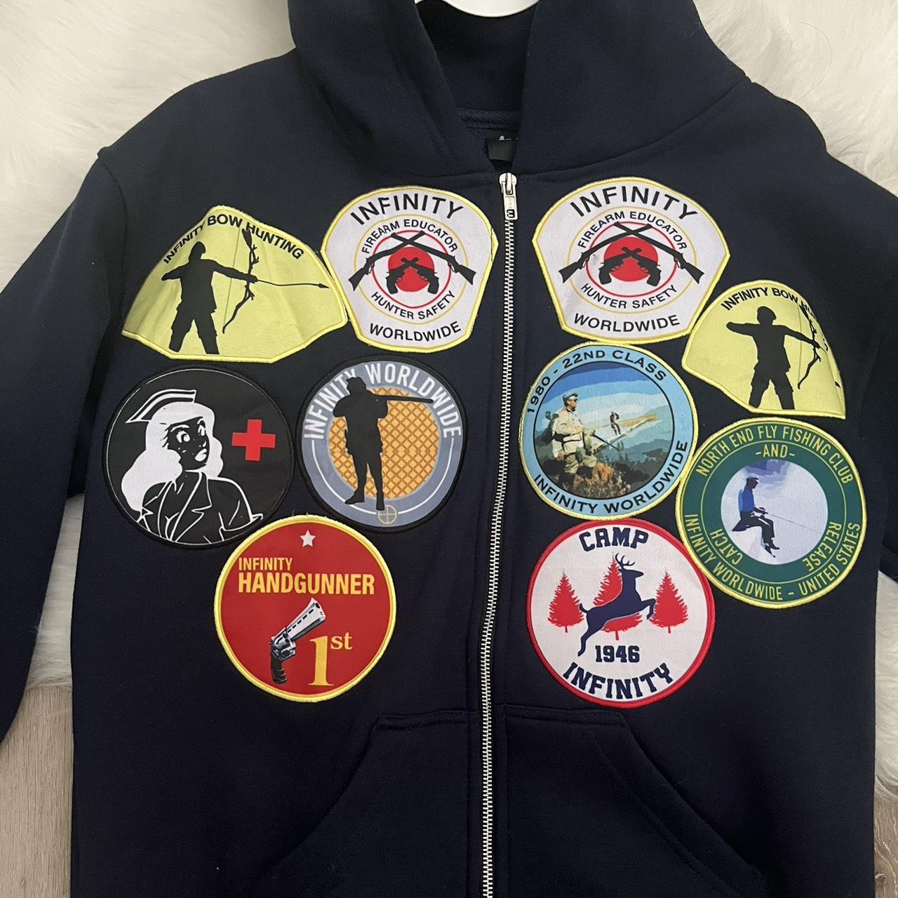 infinity worldwide patch hoodie navy - Depop