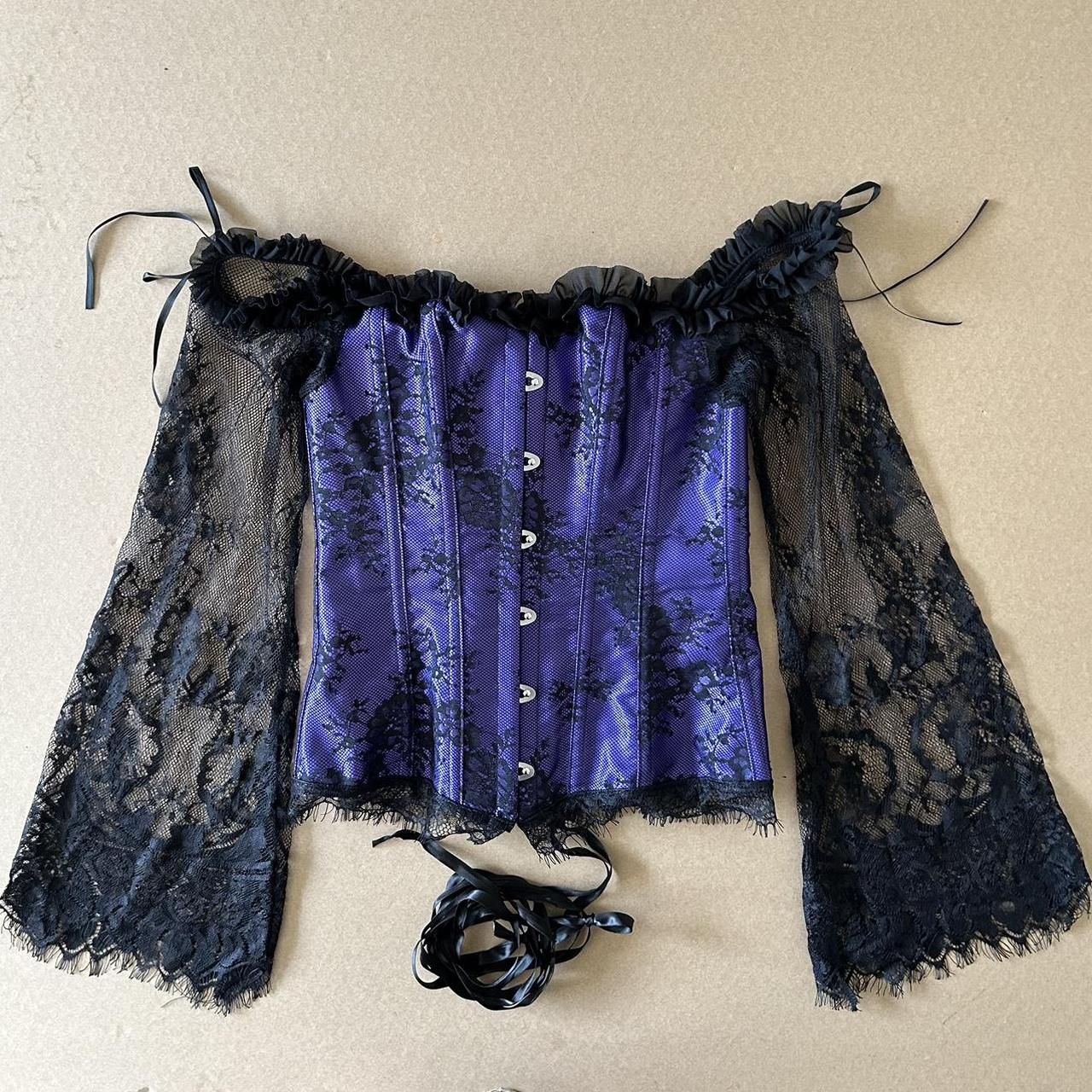 Gothic Lace Corset Size Medium Black Purple Laced Up... | Depop