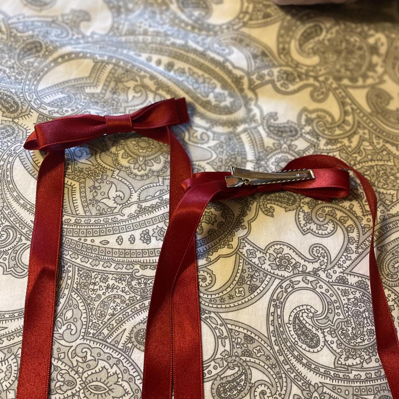 Red ribbon hair clips #hairaccessories never worn - Depop
