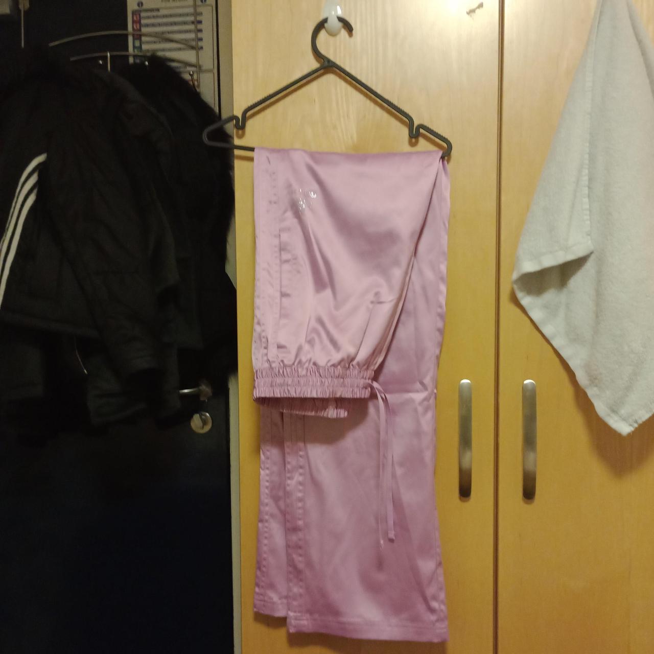 Satin look pink Adidas rhinestone trousers Has... - Depop