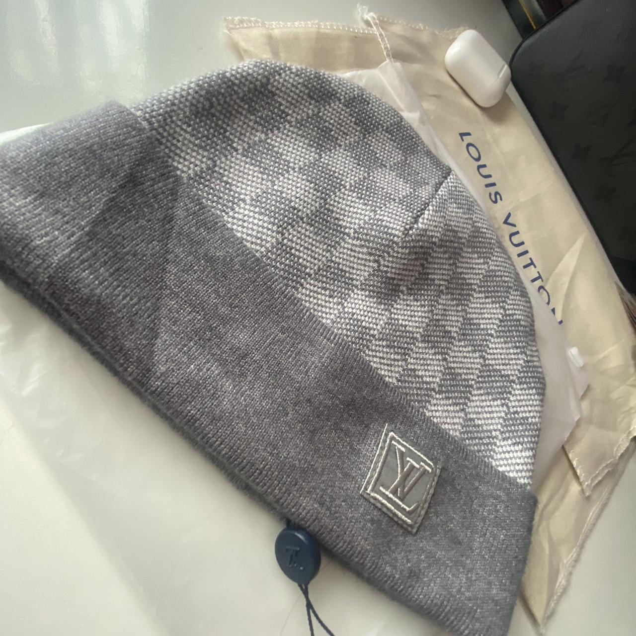 LV/Louis Vuitton Grey Chequered Beanie/Hat , free... - Depop
