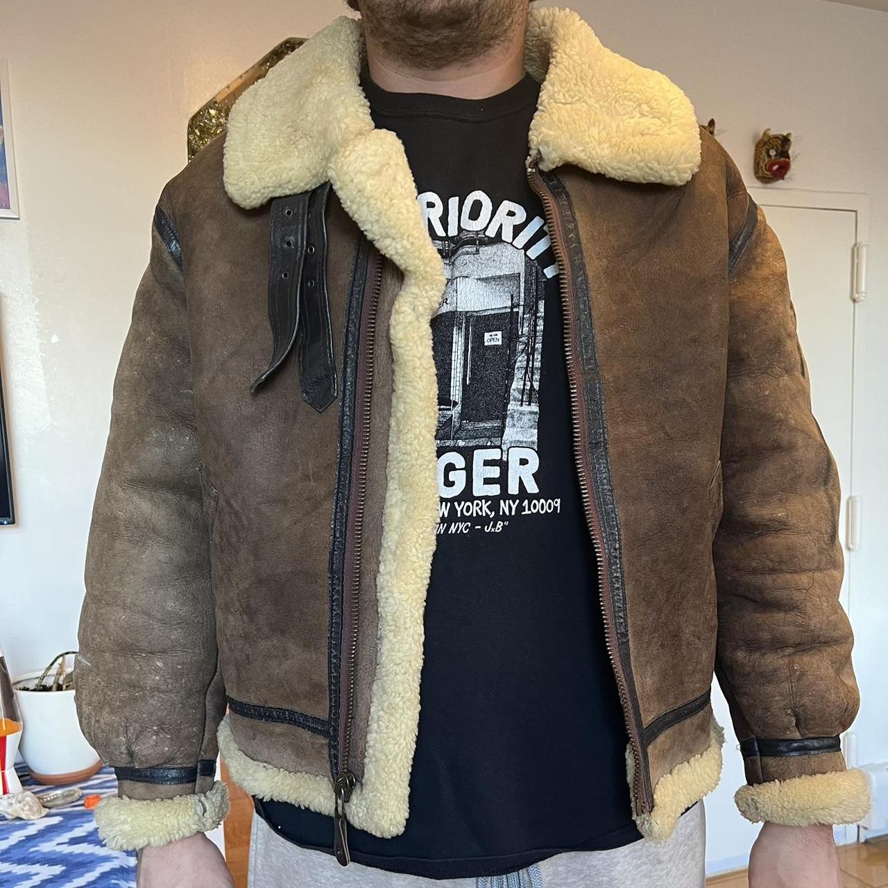 Avirex shearling B3 jacket, size 42. Zipper broken.... - Depop