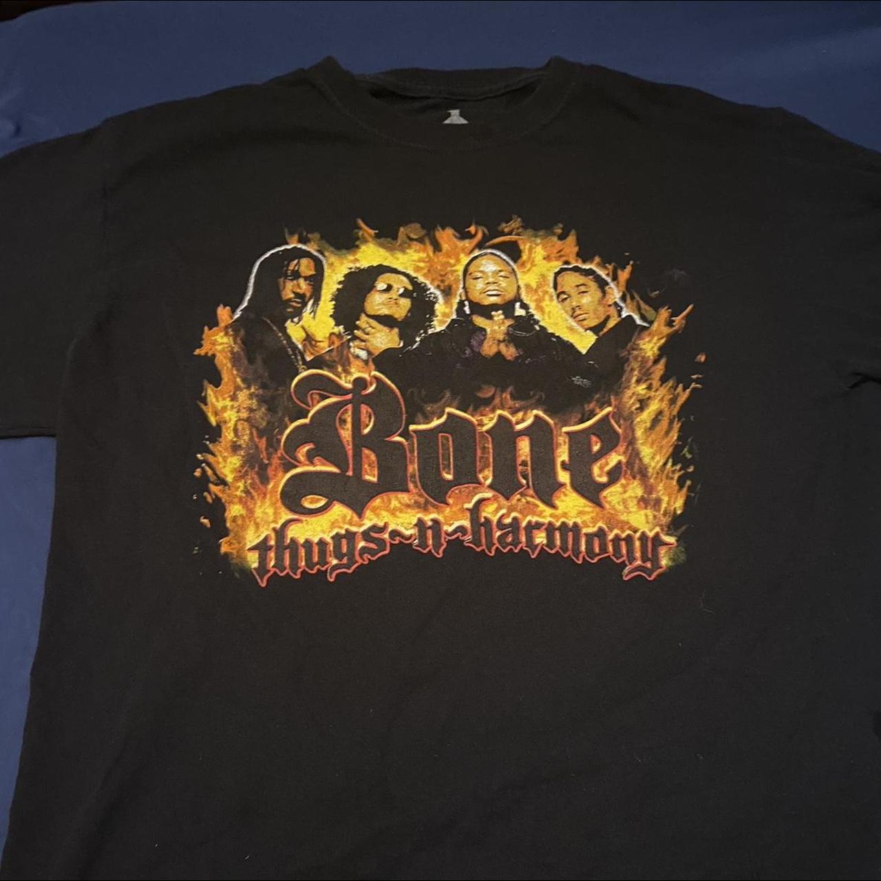 medium black fitted bone thugs-n-harmony t-shirt... - Depop