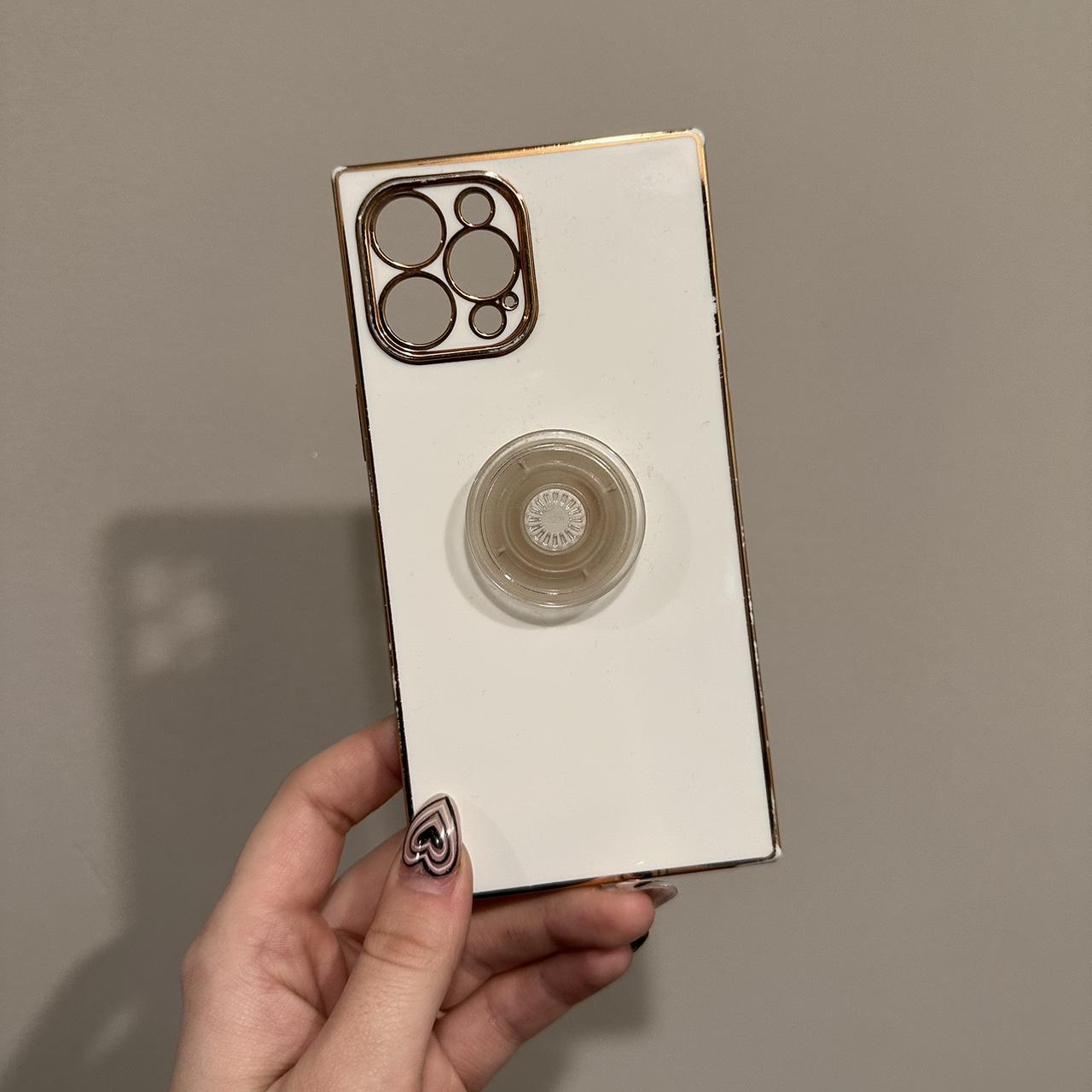 iPhone 12 pro max square white gold case with clear... - Depop