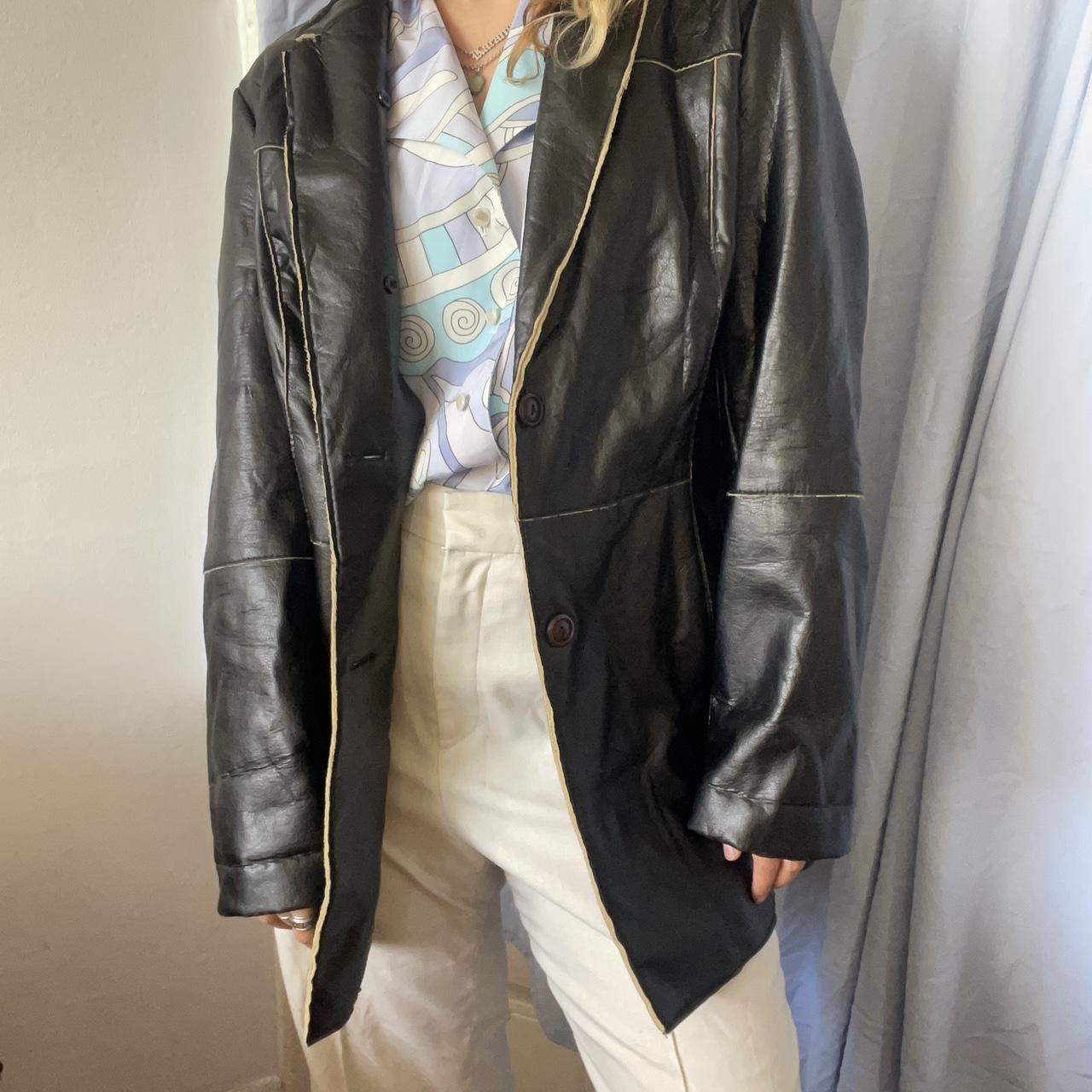 false leather original vintage jacket with comfy... - Depop