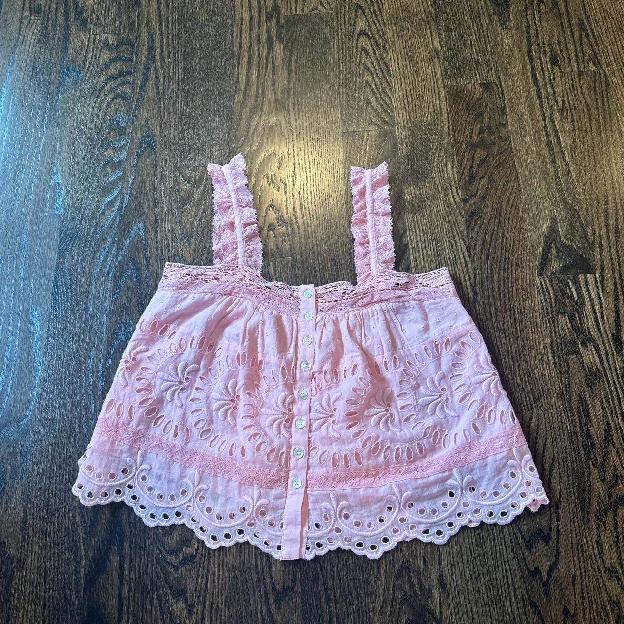 LoveShackFancy pink top Size: XS - Depop