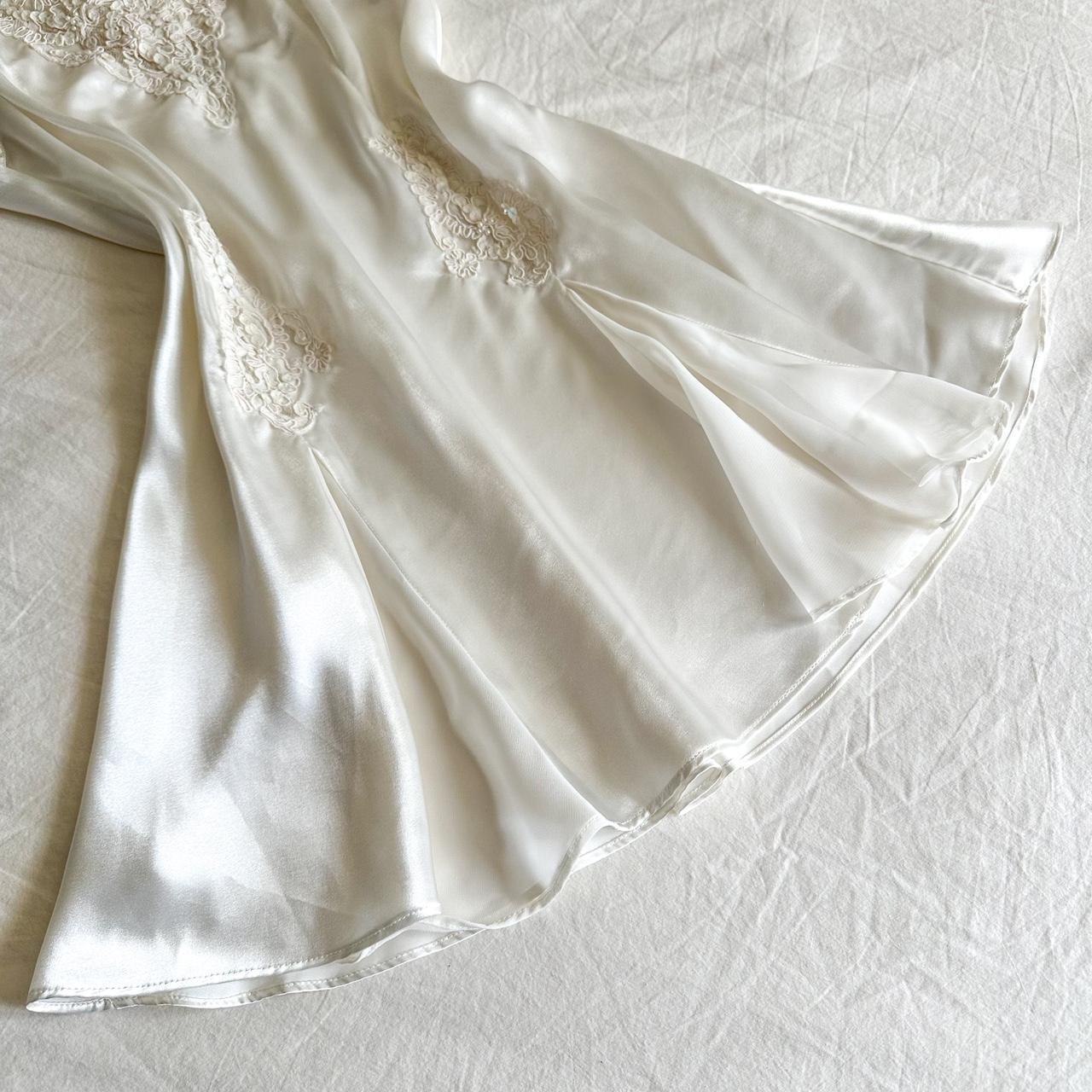 Vintage white satin slip with sequined lace panel on... - Depop