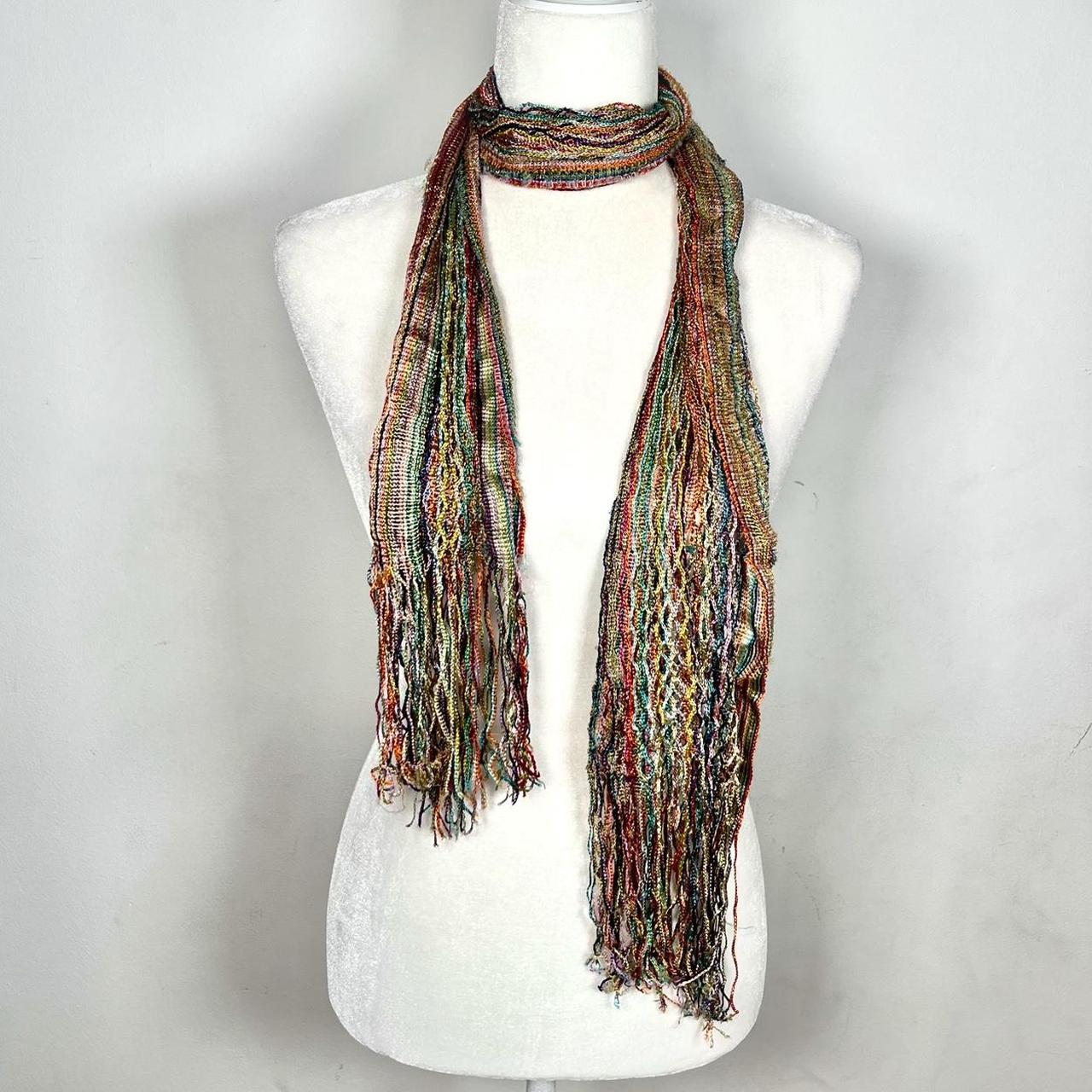 Rainbow crochet knit 2000s scarf -bought in the late... - Depop