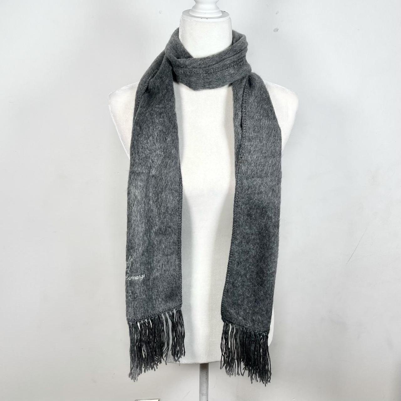 Gray fluffy wool rectangle winter scarf -knit... - Depop