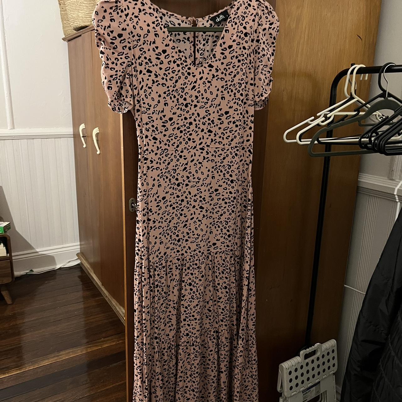 Maxi dress Pink leapoard print No tags but never... - Depop