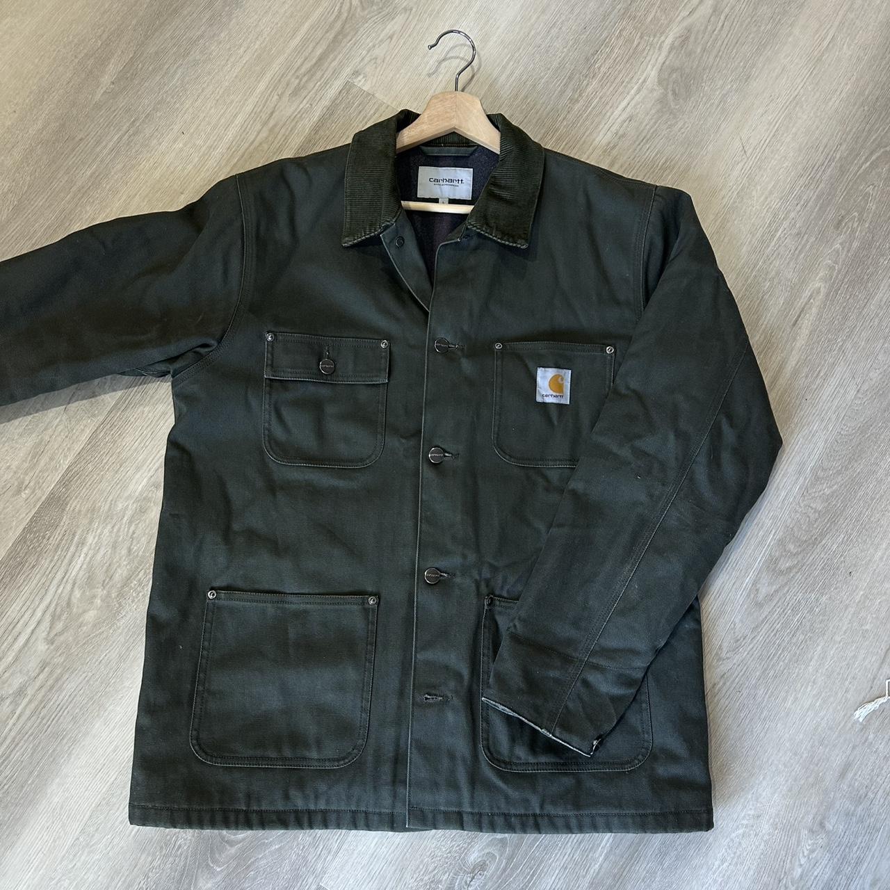 Men’s Carrhart jacket in dark green, with fleece... | Depop