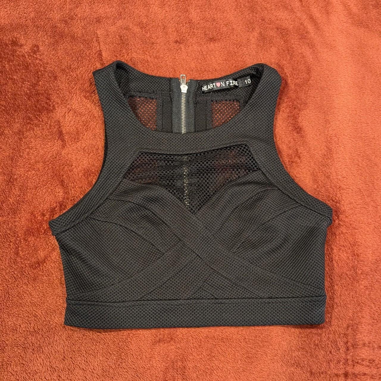 Heart on Fire mesh panel crop top Zip up via back... - Depop