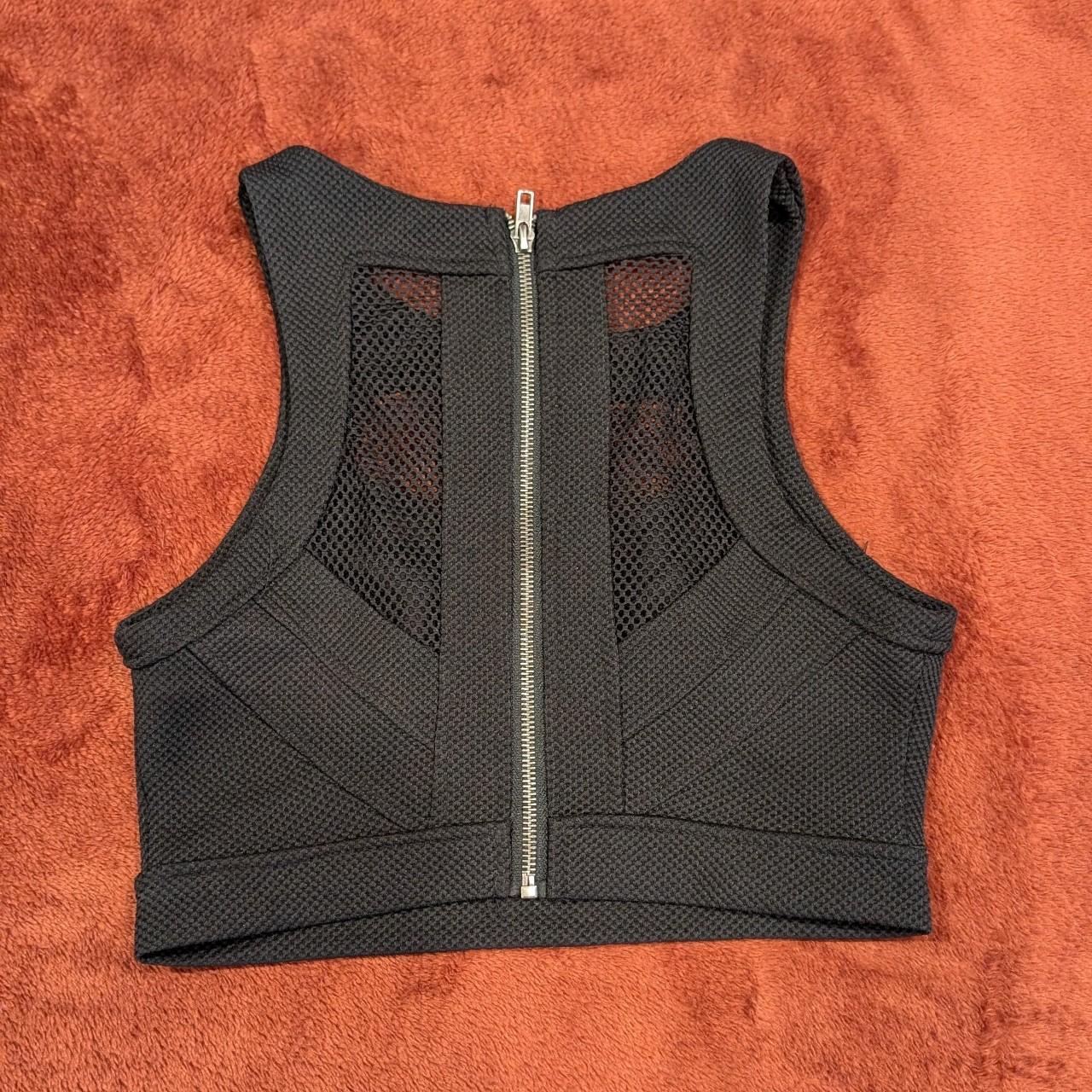 Heart on Fire mesh panel crop top Zip up via back... - Depop