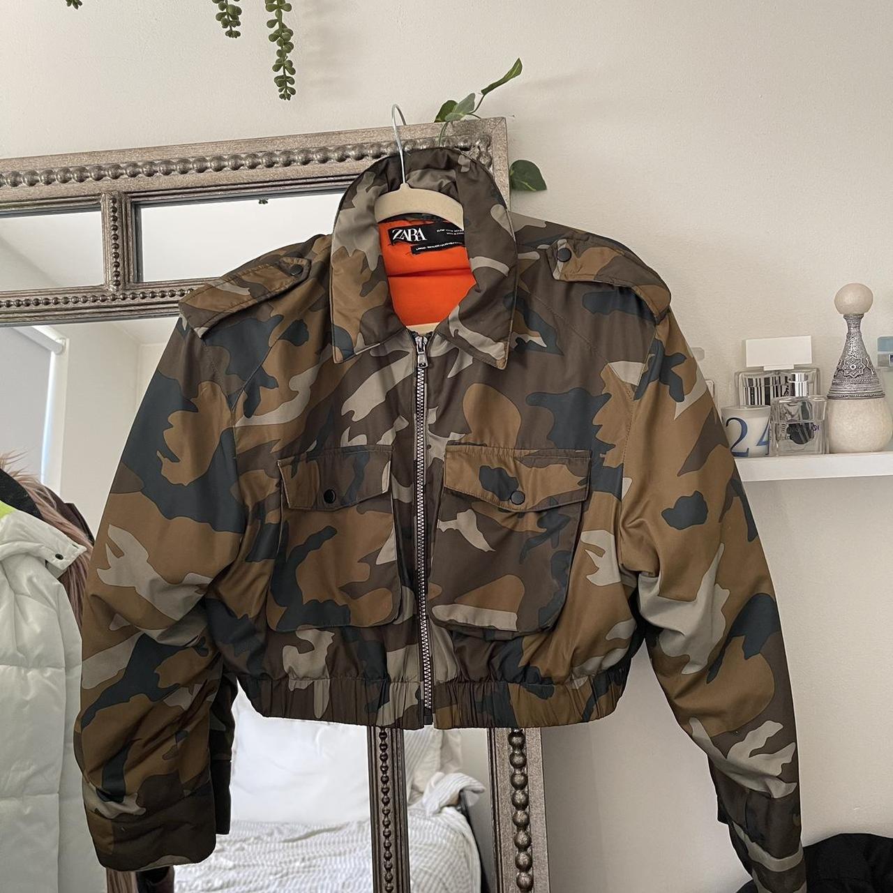 Zara Cropped Camo Jacket Zip up oversized cropped... - Depop