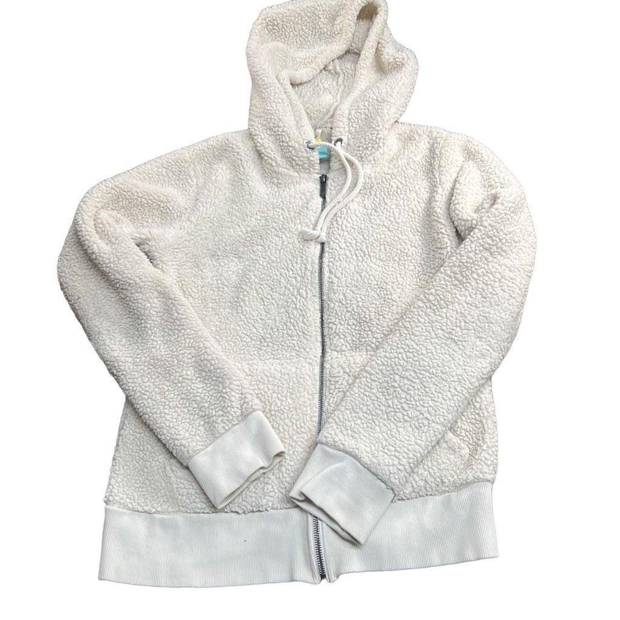 Roxy Women’s White Hooded Fuzzy Fleece Jacket Size... - Depop