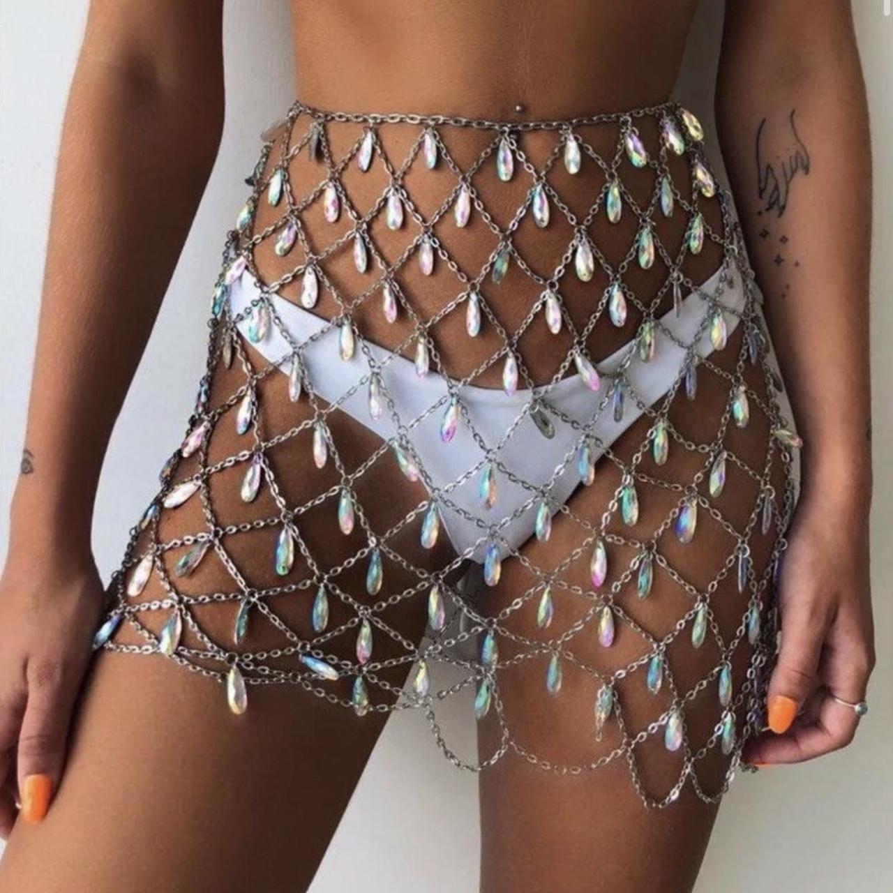 Silver rhinestone chain skirt. Never worn. Perfect... - Depop