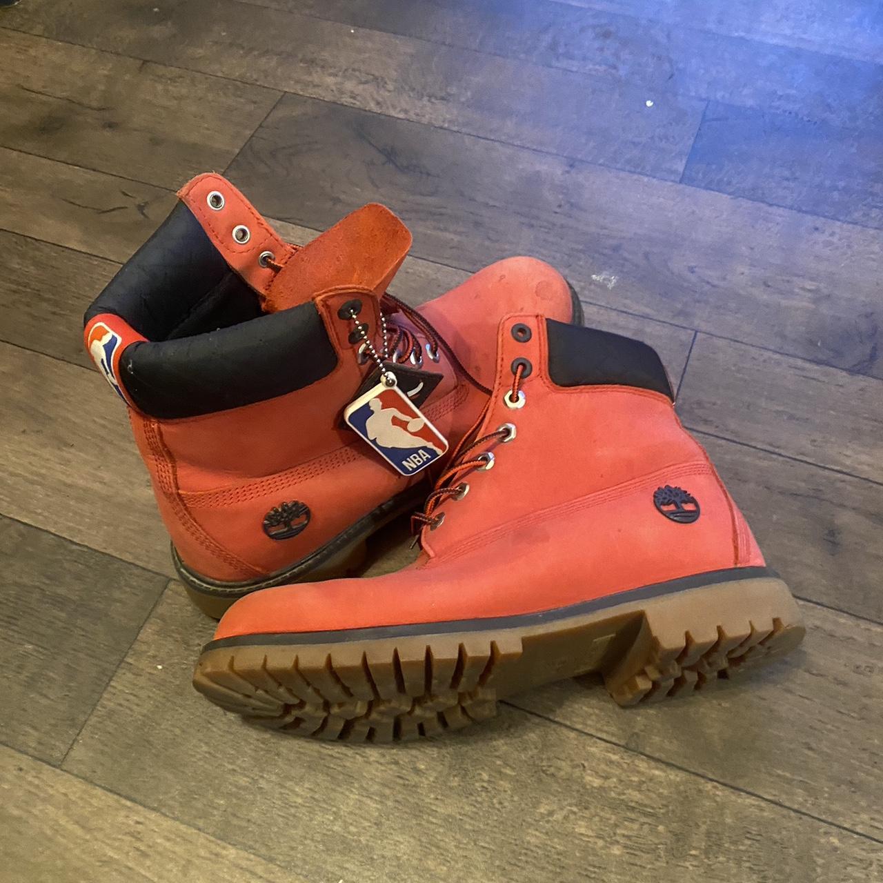 RARE Red and black Chicago Bulls Timberland 6" boots... | Depop