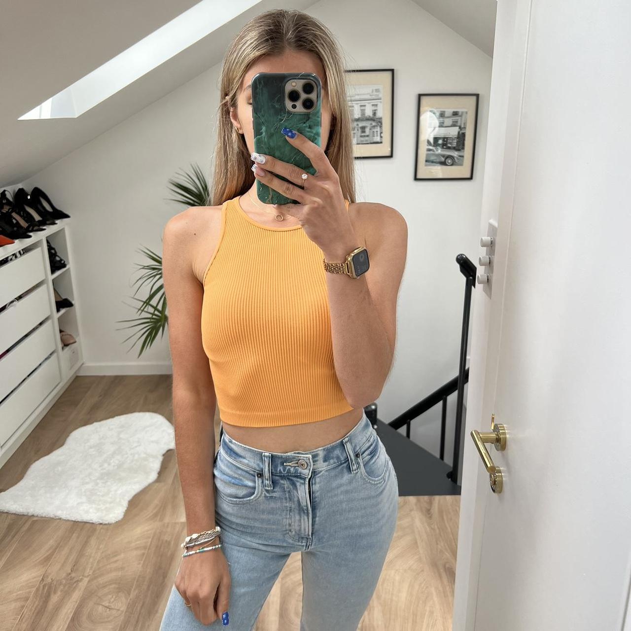 Reserved Orange Sleeveless Ribbed Basic crop top in... - Depop