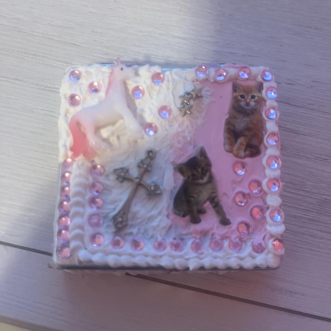 Pink hand made decoden mirror with cats and unicorns - Depop