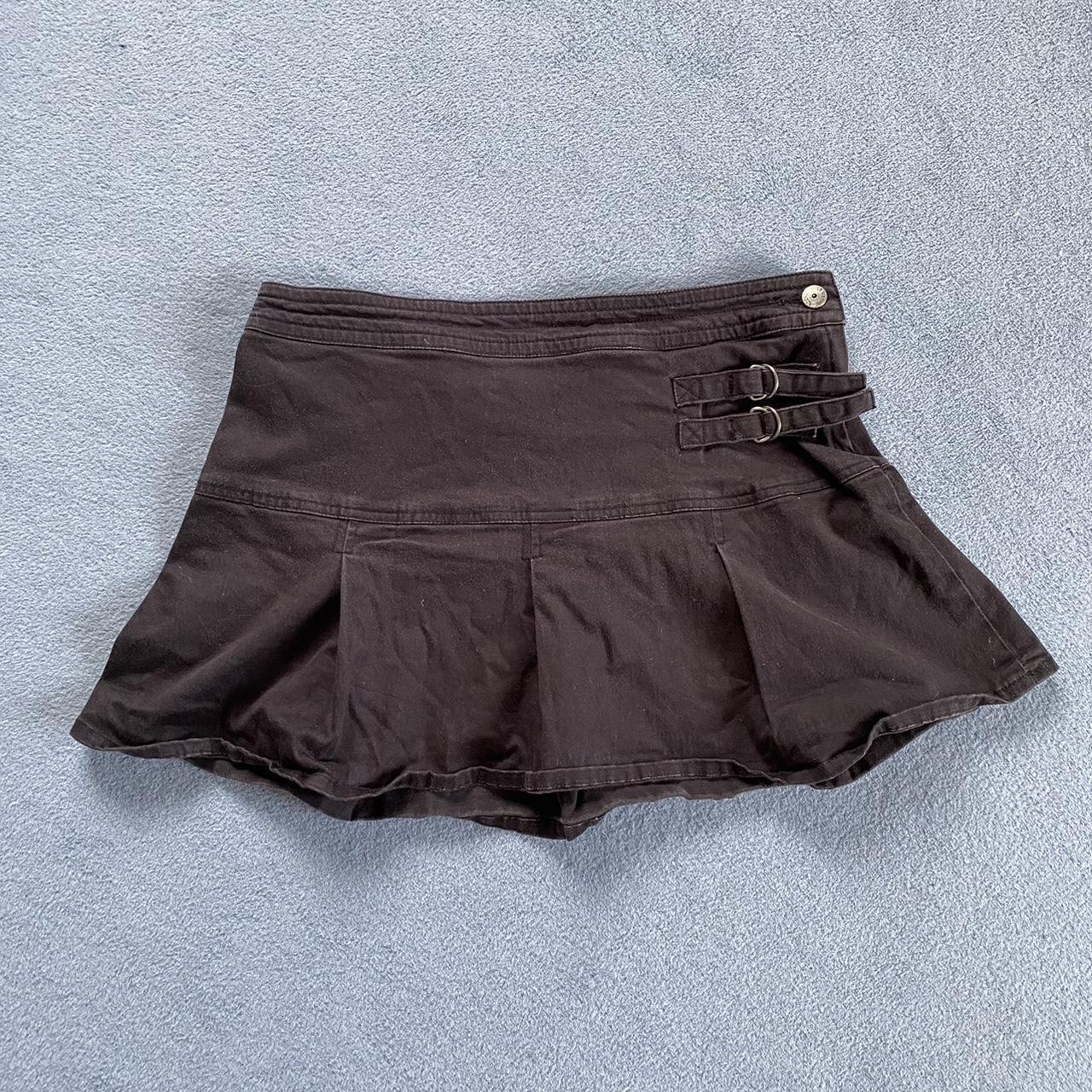 Vintage black denim buckle skater skirt Size M -... - Depop