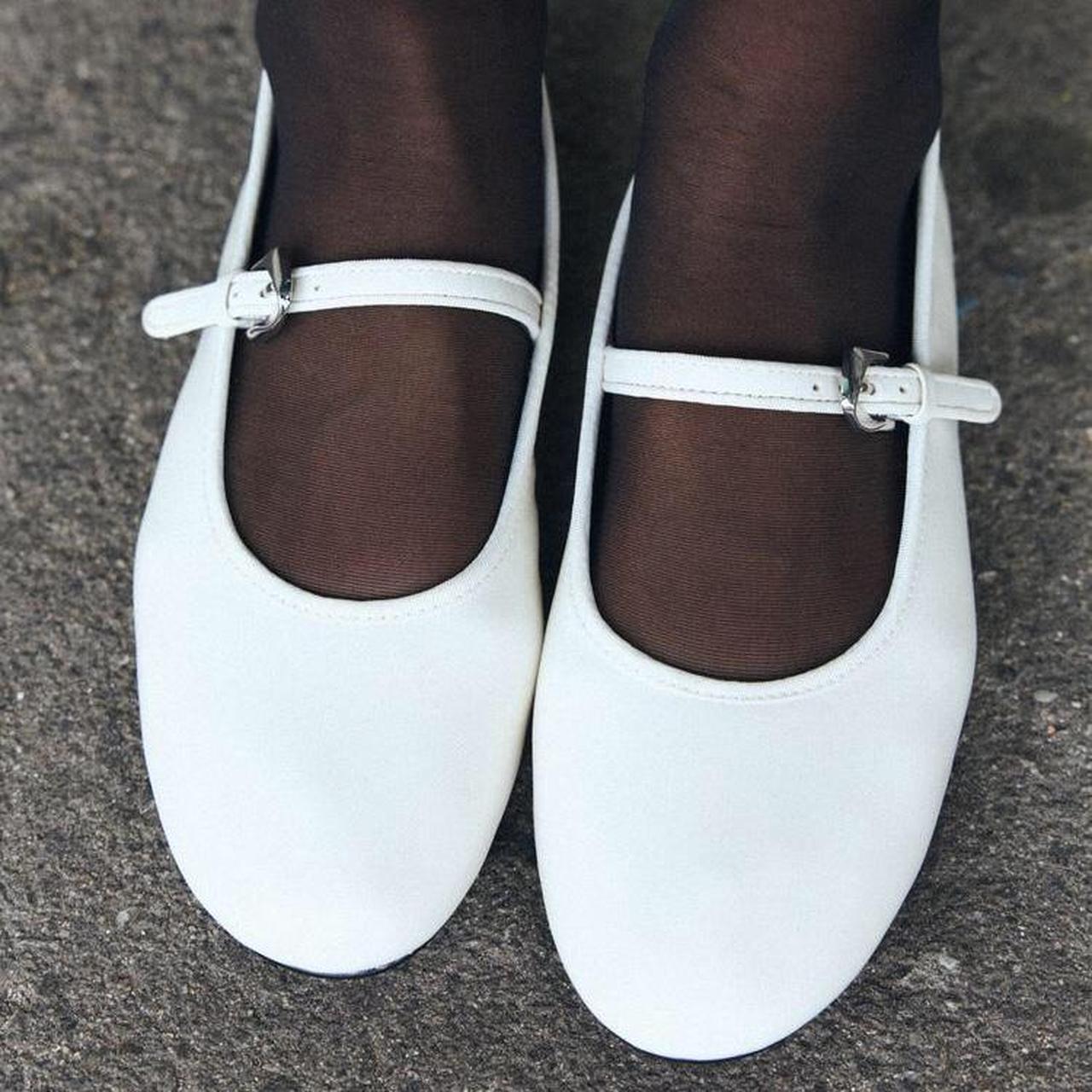 Zara white leather ballet flats Real leather... - Depop