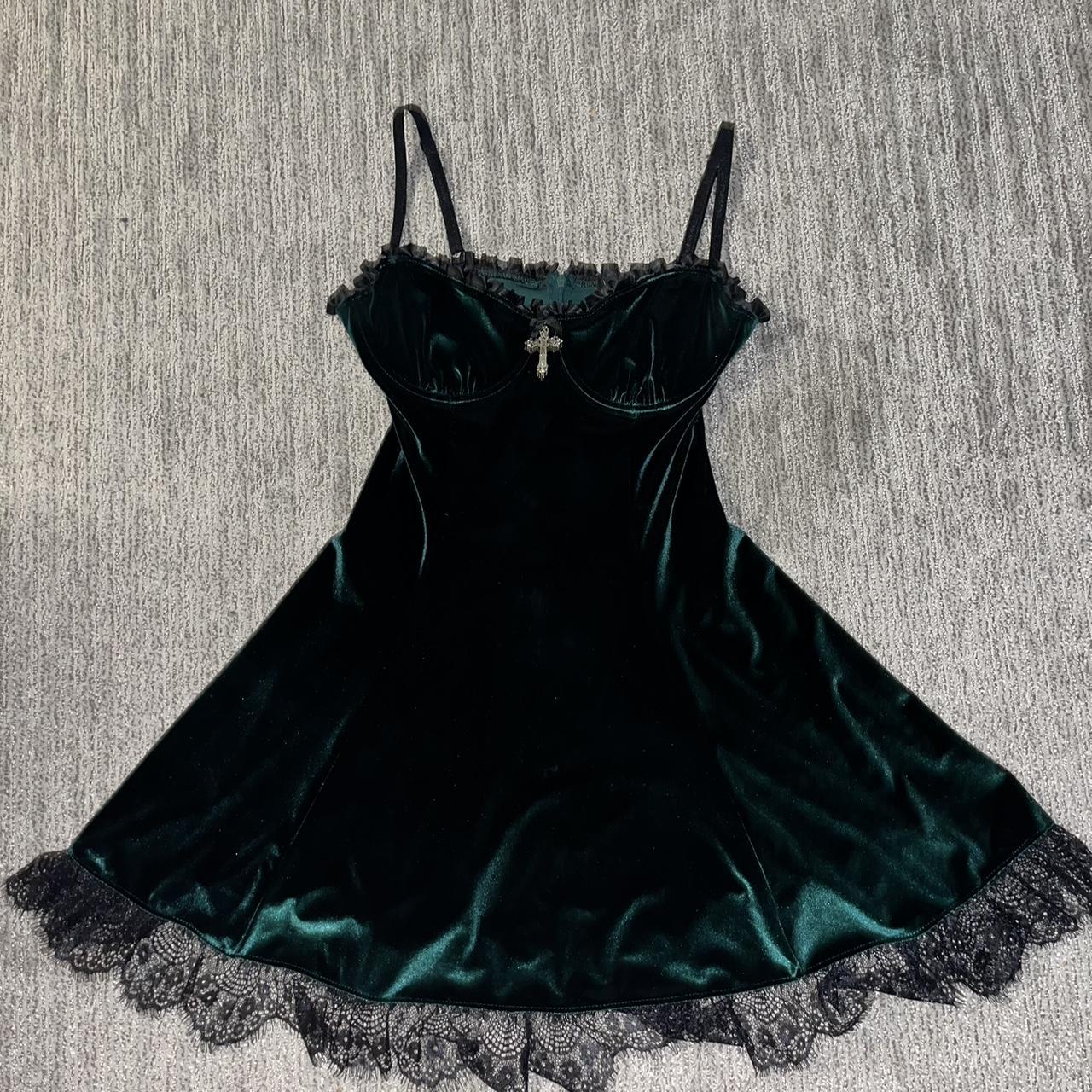 dolls kill widow green velvet gothic dress, only... - Depop