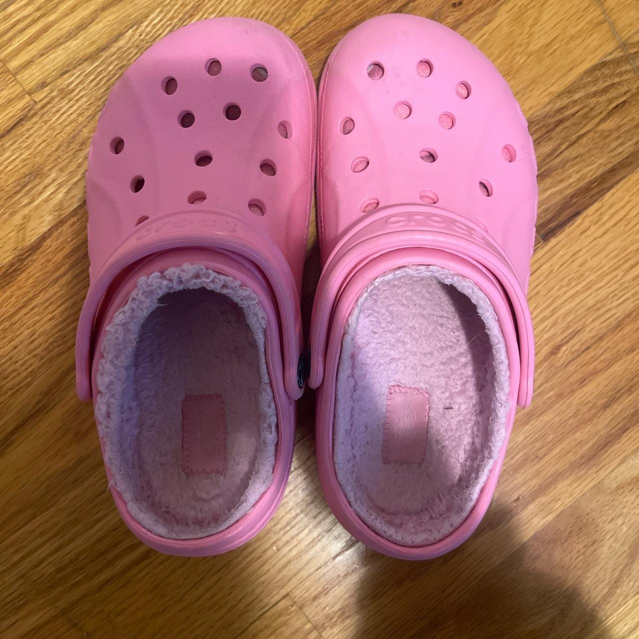 Pink fuzzy crocks - Depop