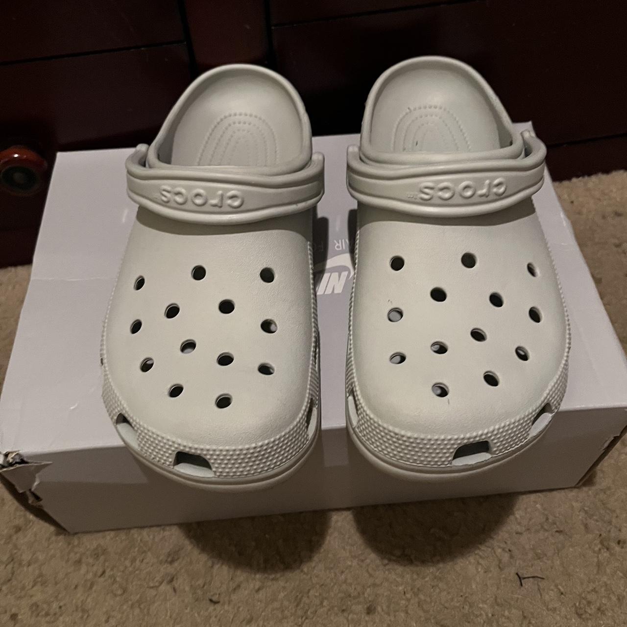 Grey crocs. Size 10. Used 2x worn with socks on both... - Depop