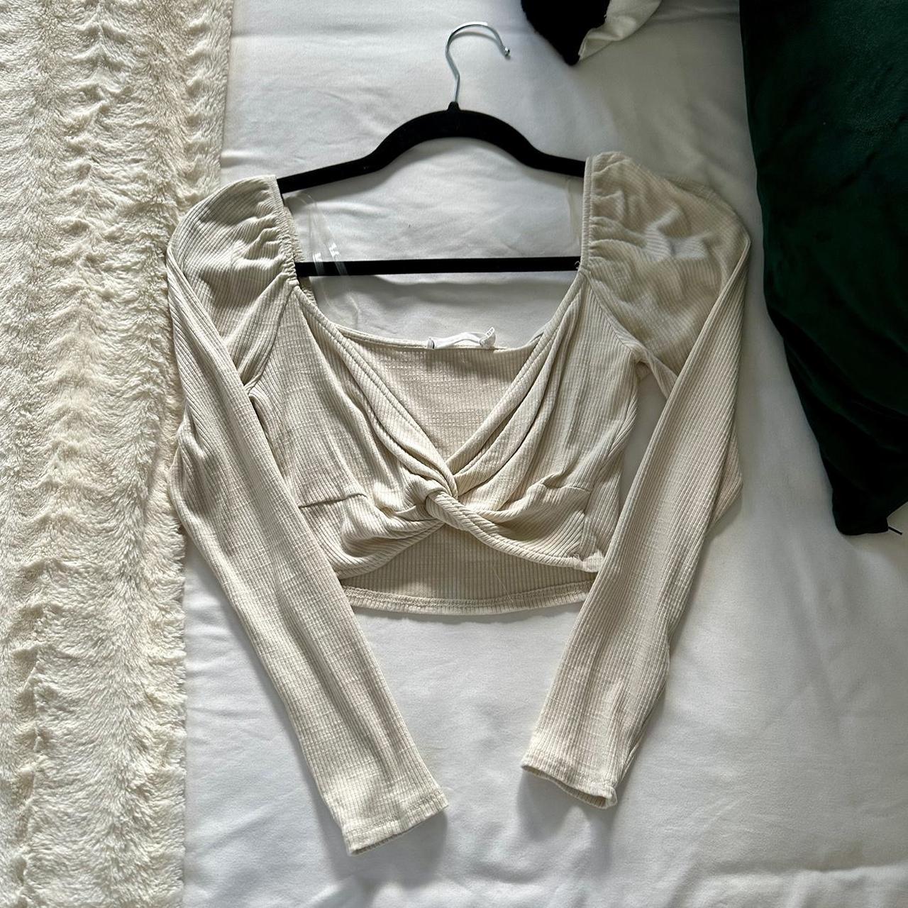 Very flattering ribbed, twisted long sleep crop top... - Depop