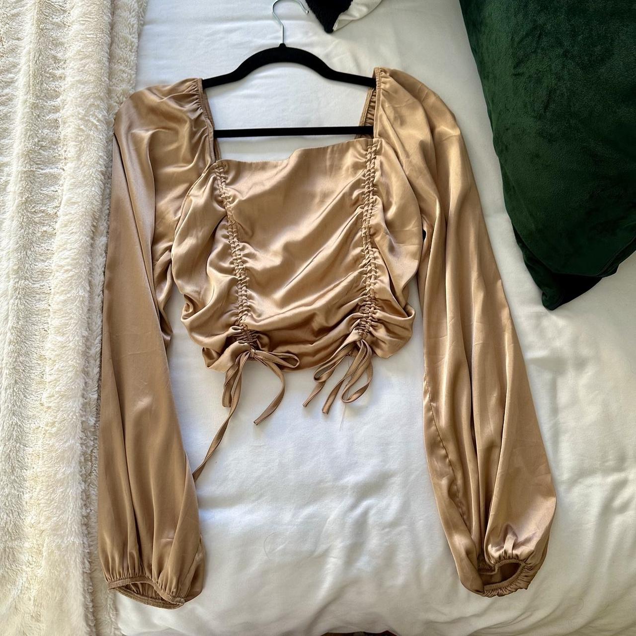 Really cute brownish gold satin top with bell... - Depop
