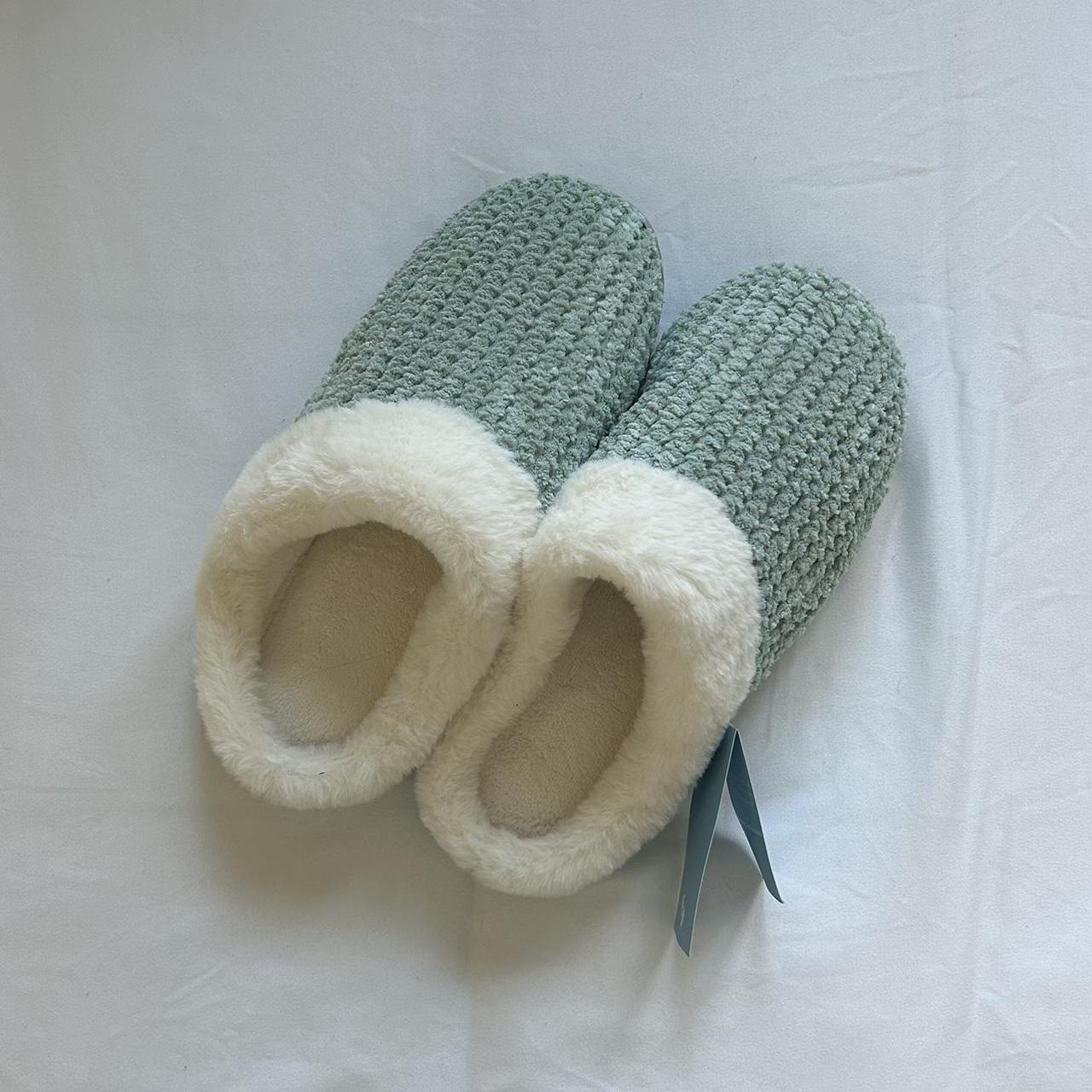 teal and white fuzzy slippers • super soft • never... | Depop