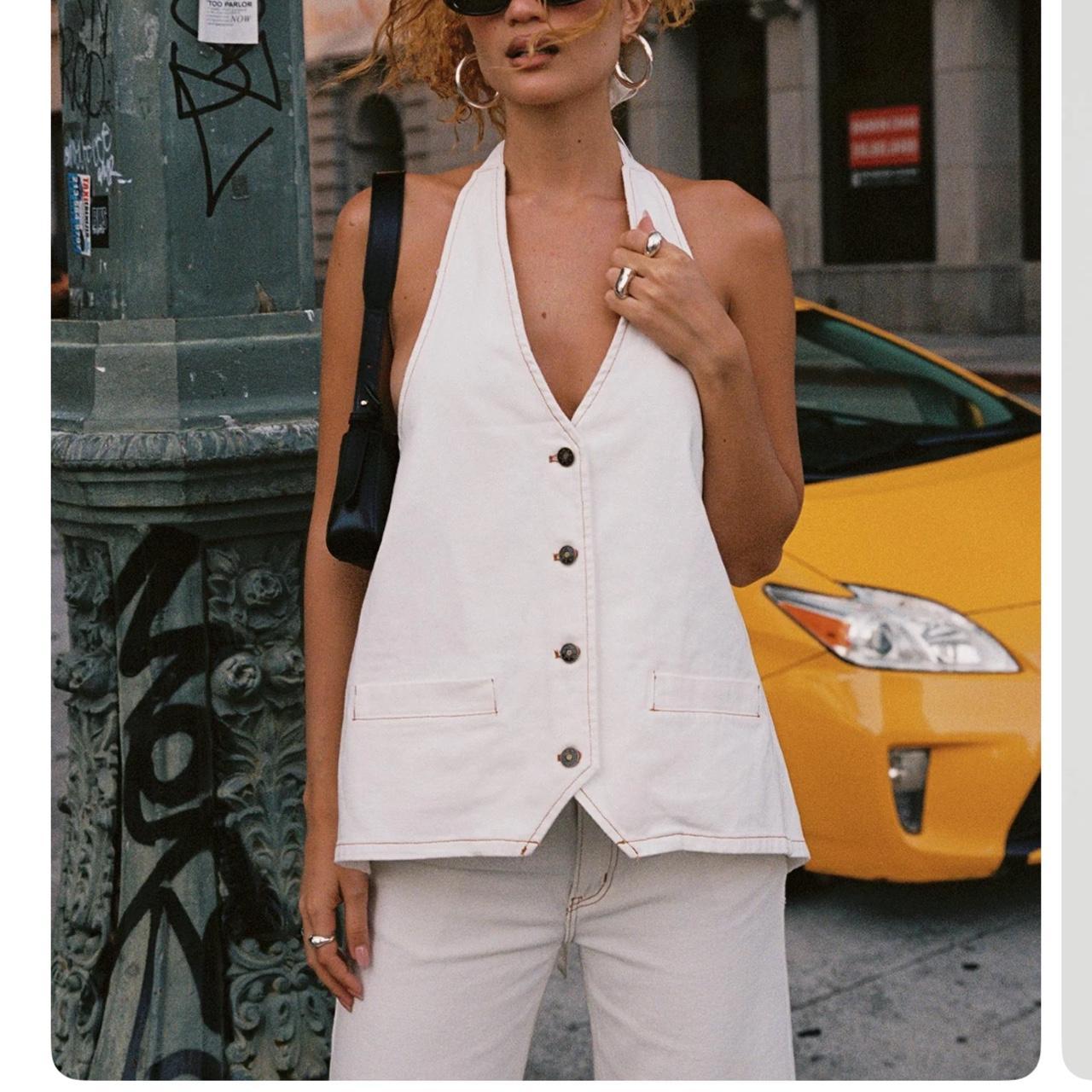 Princess polly white Jean tie top and skirt set -... - Depop