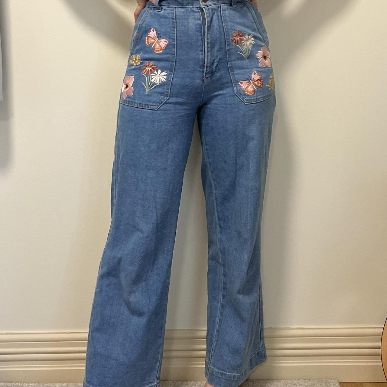 princess highway embroidered jeans... - Depop