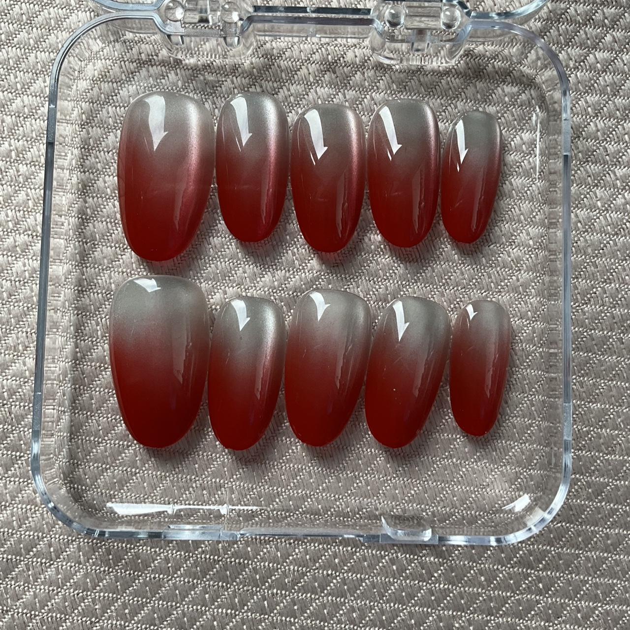 Red ombre handmade cat eye press on nails size L... - Depop