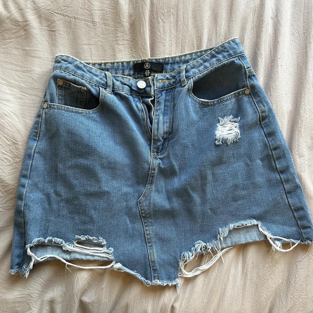 Denim ripped mini skirt! Frayed edges. Pair with... - Depop