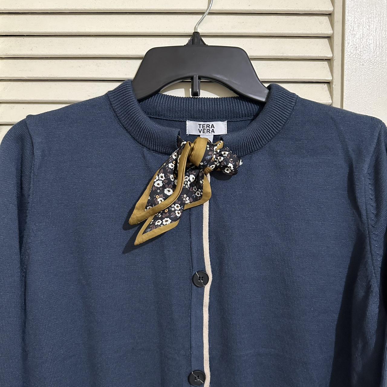Tera Vera Navy blue cardigan with cream trim and... | Depop