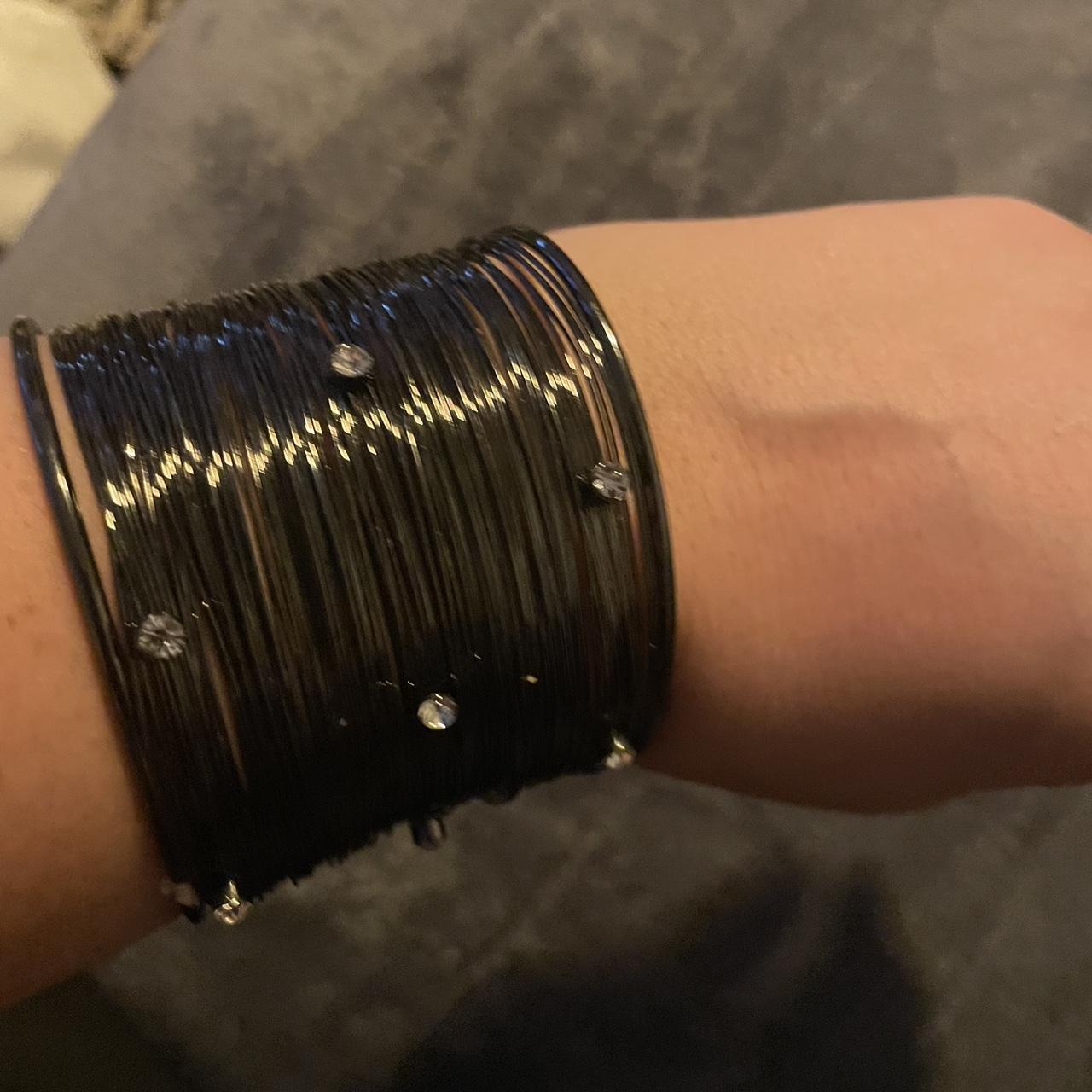 Black rhinestone bangle bracelet, flexible&... | Depop