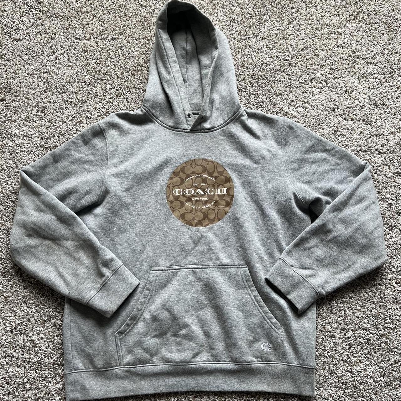 Coach Pullover Logo Hoodie This heather grey hoodie... - Depop