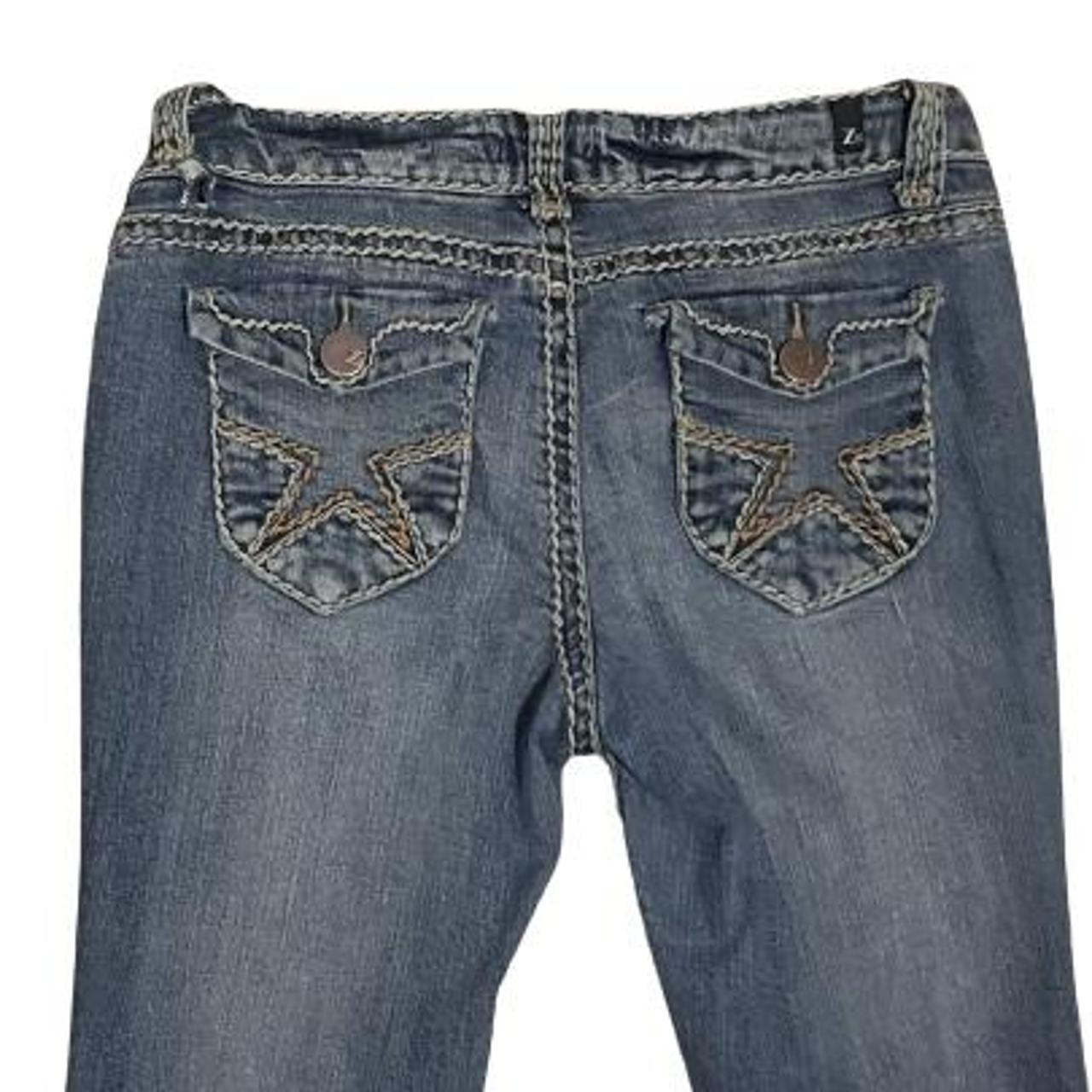 THE cutest y2k ripped flare jeans with stitching!!... - Depop