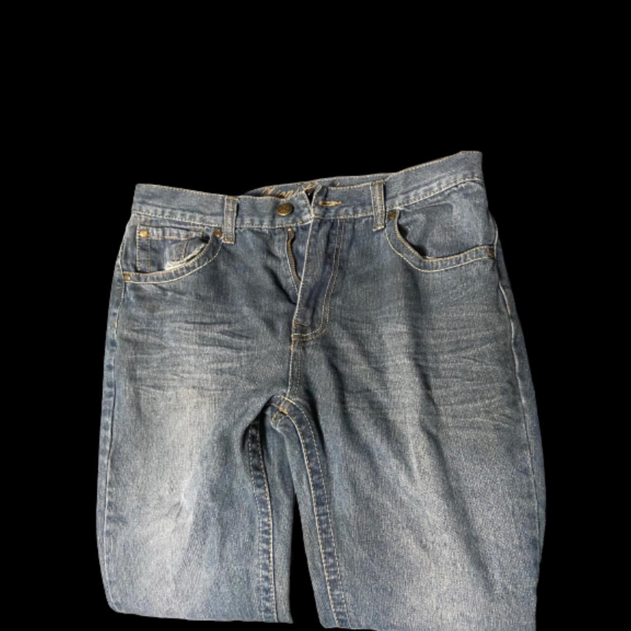 Thrifted brown embroiderey jean thingy, cut on side... - Depop