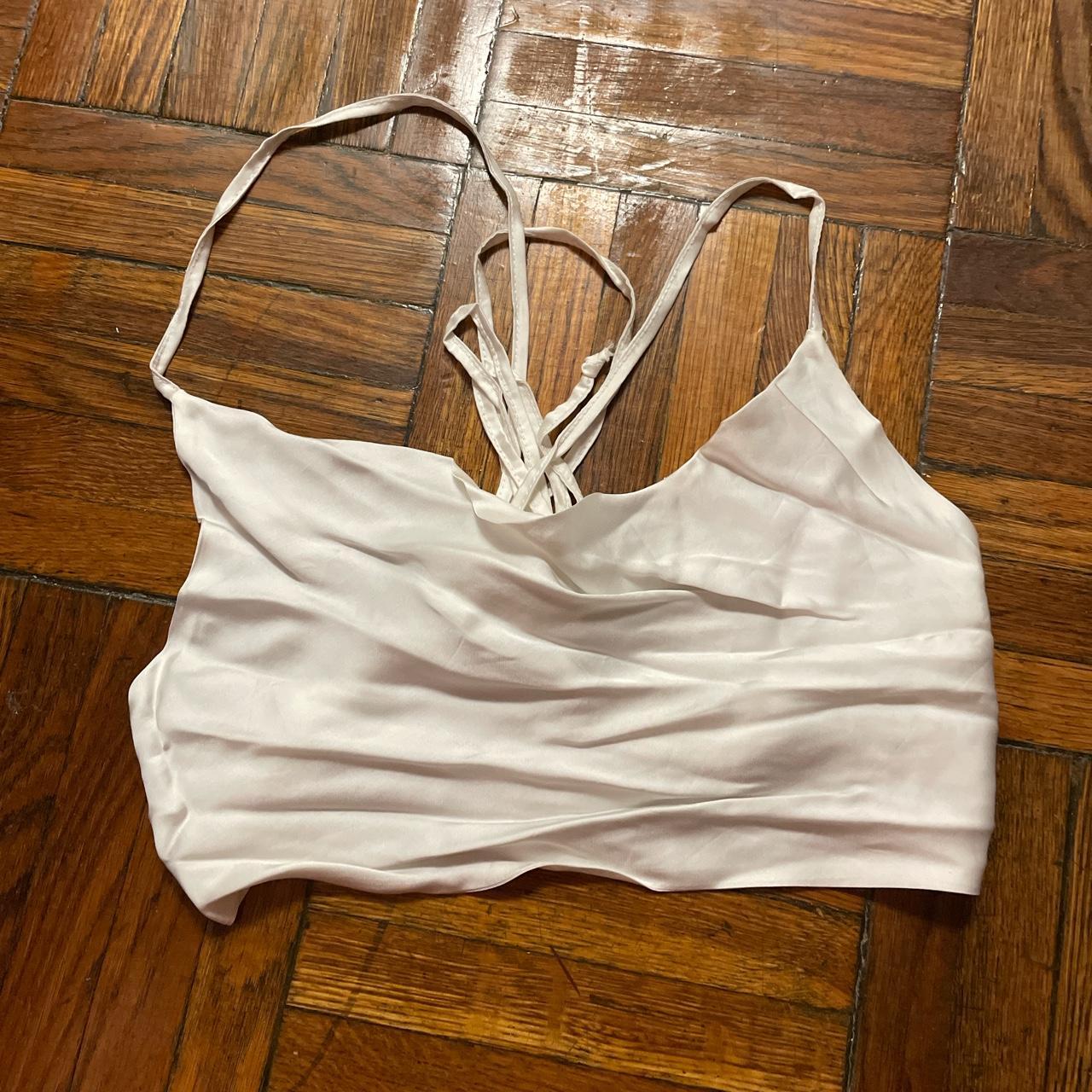 Subdued white silky tie back top (with steaming does... - Depop