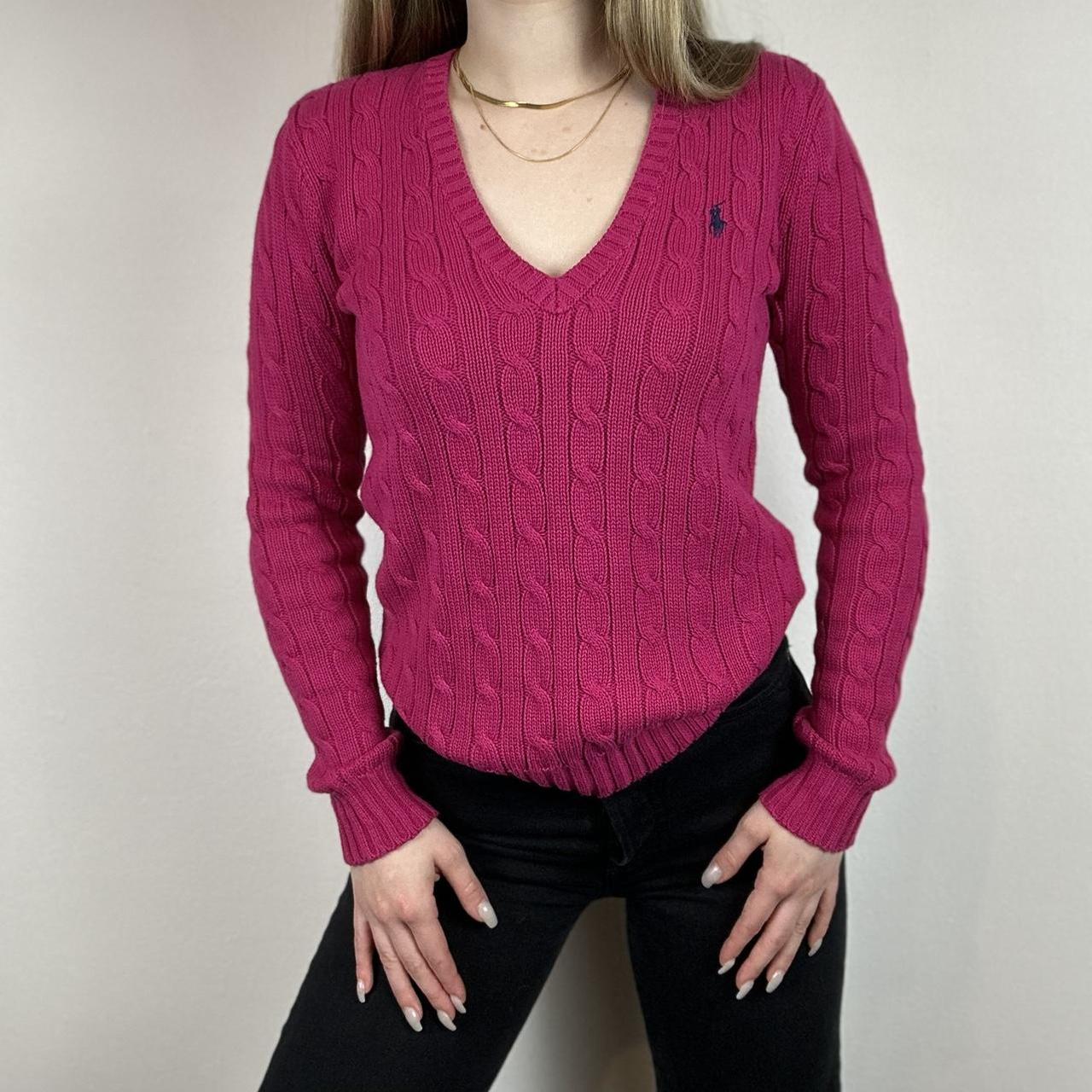 90's Ralph Lauren Pink Cable Knit Jumper Size:... - Depop