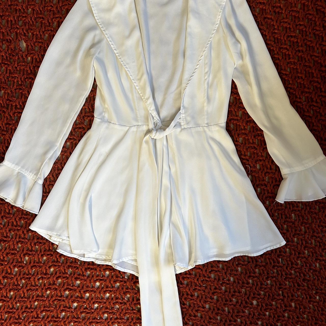 White Flowy Formal Romper Short Deep chest... - Depop