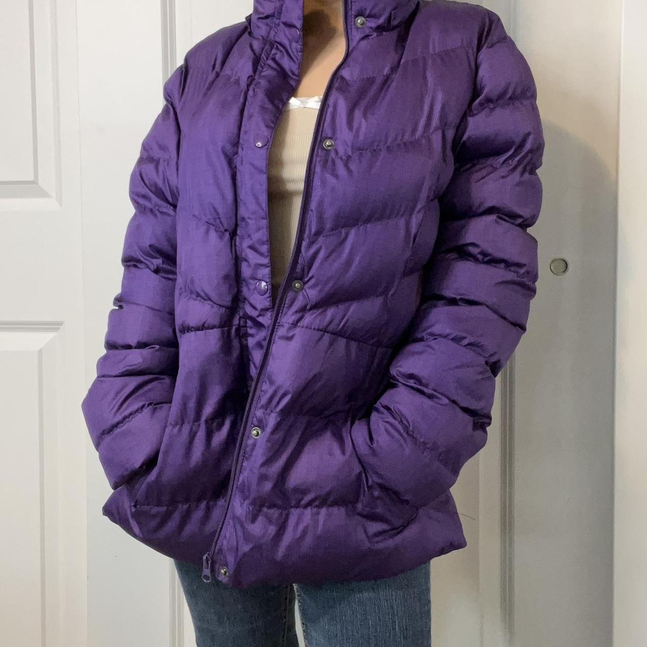 purple puffer coat (tag size L best fits women size... - Depop