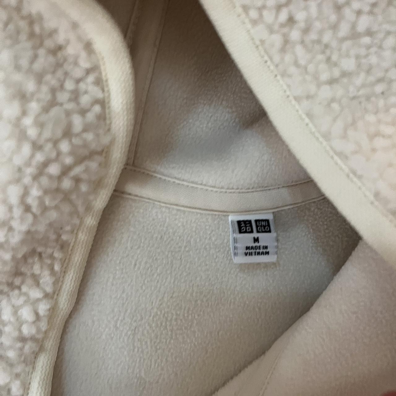 Uniqlo teddy bear quarter zip with hoodie cropped... | Depop