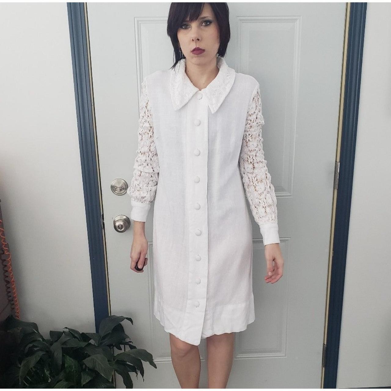 Vintage 60s White Mod Dress with Lace Sleeves This... - Depop