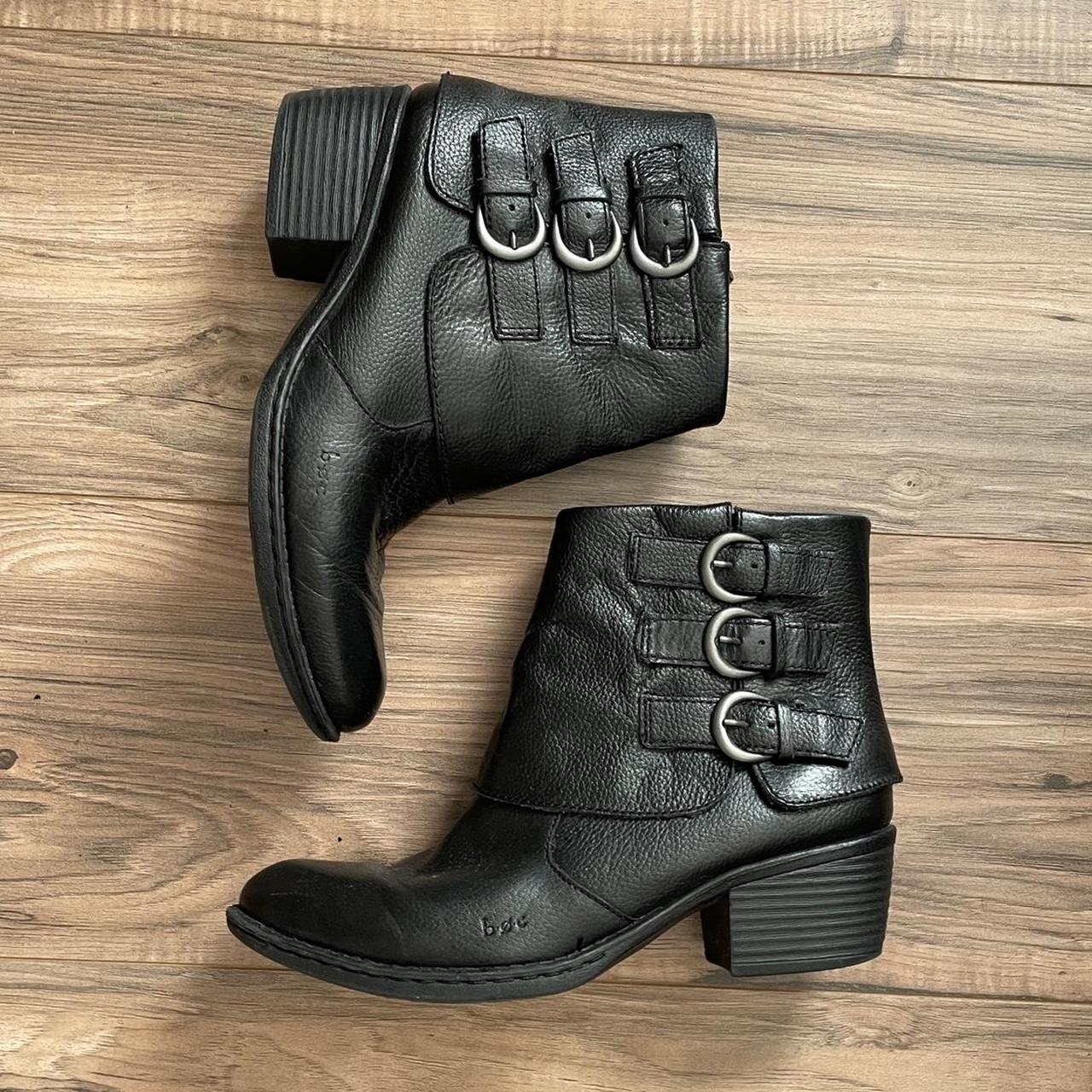 Boc black leather ankle boots with triple buckle... - Depop