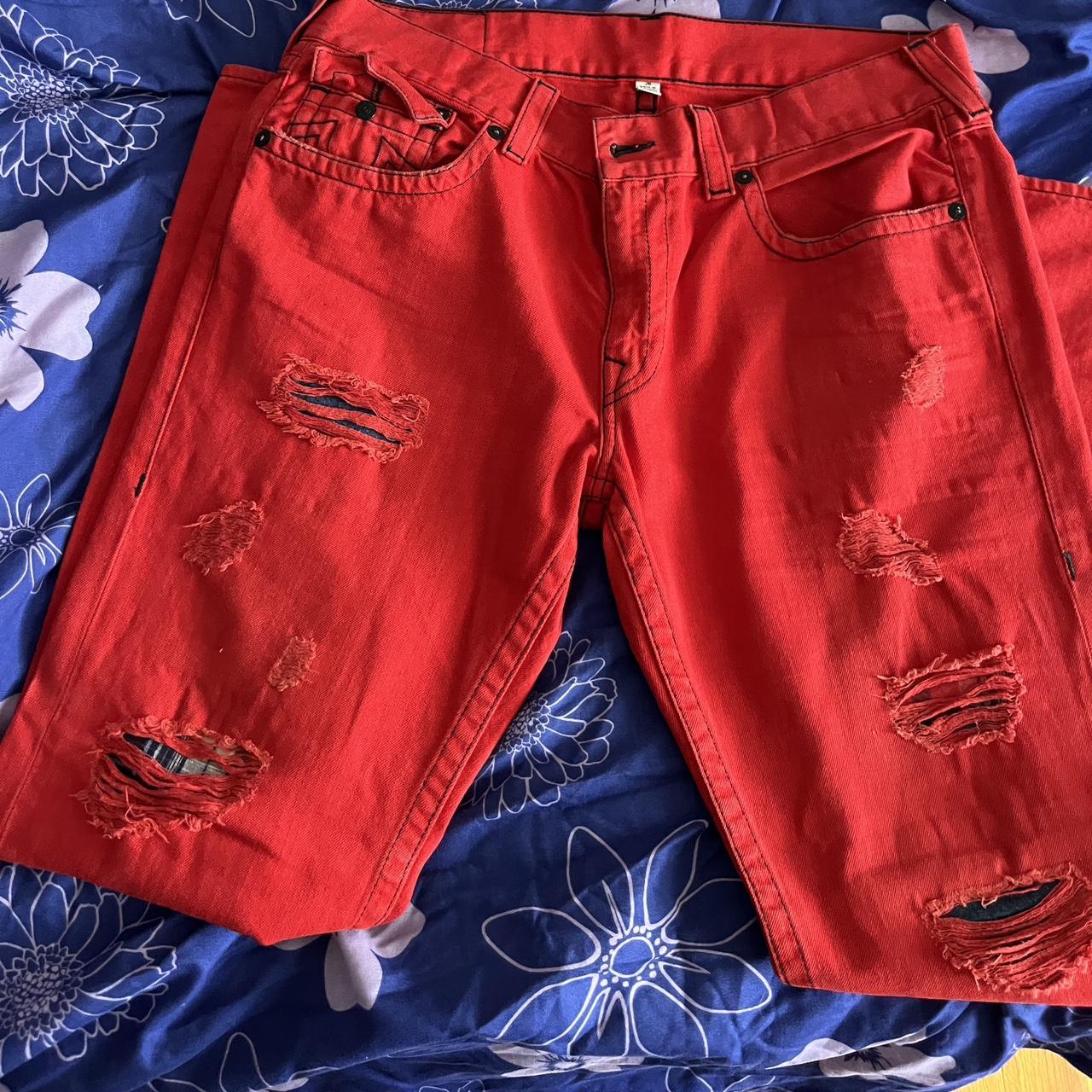 - Limited Edition red straight-leg ripped jeans - in... - Depop