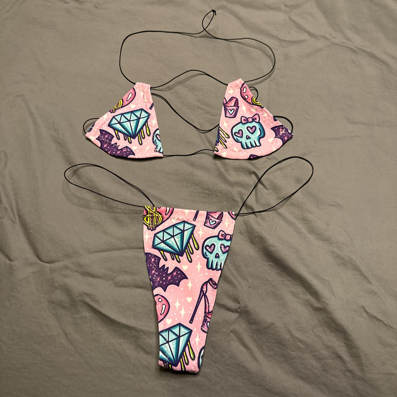 Pink pastel spooky goth stripper microkini bikini... | Depop